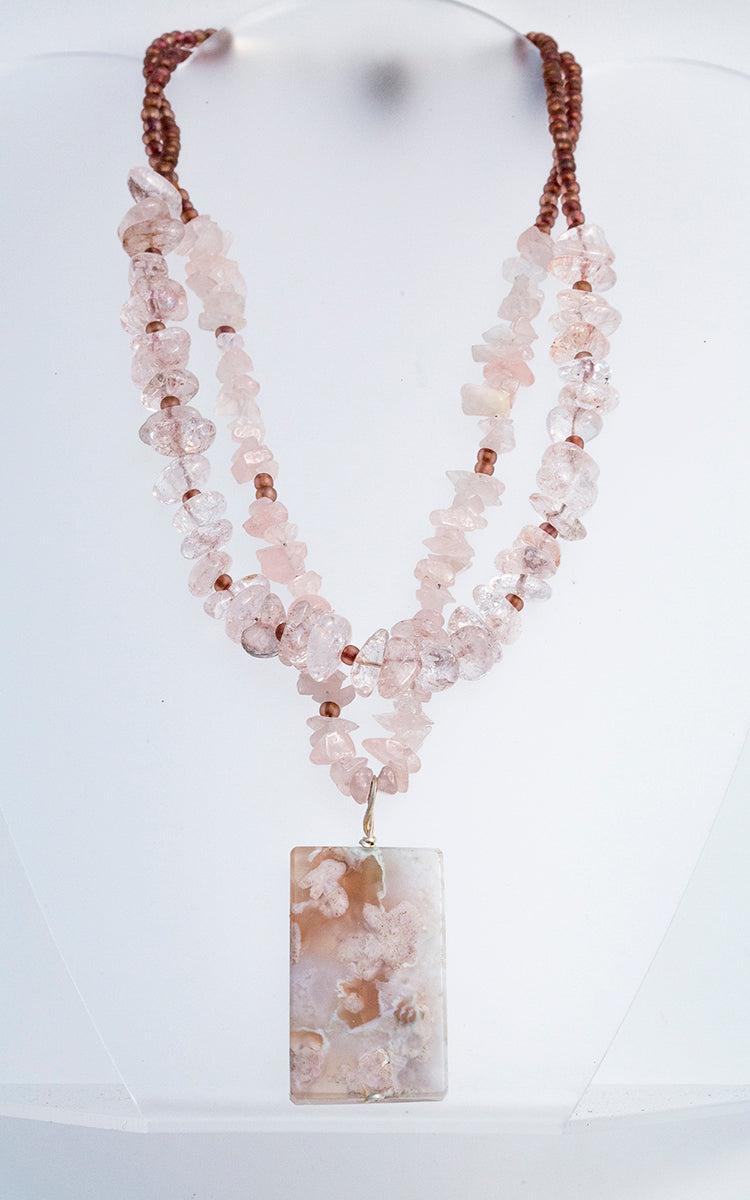 Rose Quartz Cherry Blossom Agate Double strand Necklace – Adorn Reborn
